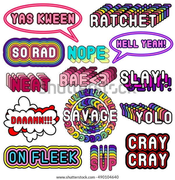 Vector Set Cartoon Colorful Slang Phrases Stock Vector (Royalty Free ...