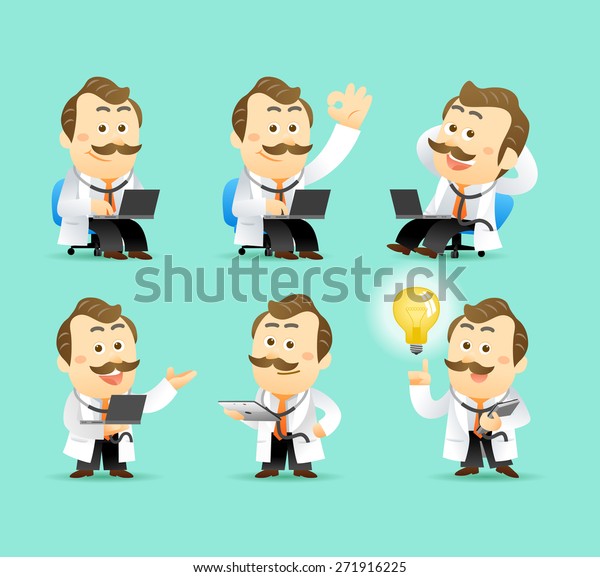 Vector Set Cartoon Doctor Character Illustration Stock Vector (Royalty ...