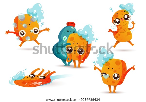Vector Set Cartoon Funny Dish Washing Stock Vector (Royalty Free ...