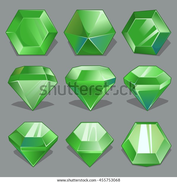 Vector Set Cartoon Green Gems Different Stock Vector (Royalty Free ...
