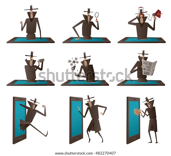Vector Set Cartoon Images Spies Black Stock Vector (Royalty Free) 482270407