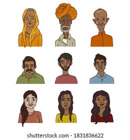 Vector Set Cartoon Indian People Faces Stock Vector (Royalty Free ...