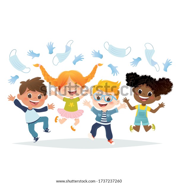 Vector Set Cartoon Multiracial Kids Jumping Stock Vector (Royalty Free ...