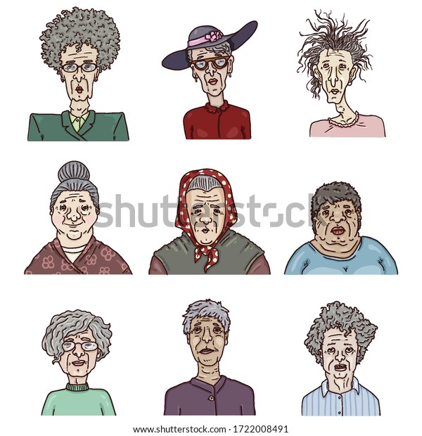 Vector Set Cartoon Old Women Portraits Stock Vector (Royalty Free ...