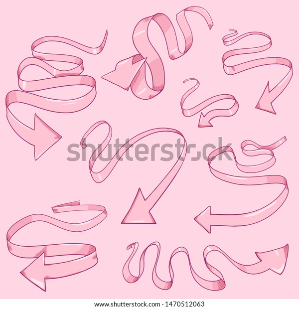 Vector Set Cartoon Pink Ribbon Arrows Stock Vector (Royalty Free ...
