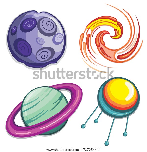 Vektor Stok Vector Set Cartoon Planets Space Background (Tanpa Royalti ...