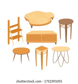 Vector Set Cartoon Tables Illustrations Wooden Stock Vector (Royalty ...