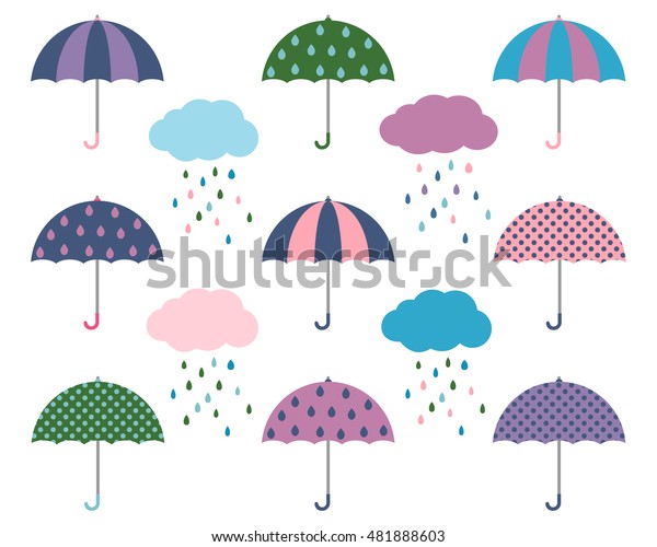 Vector Set Cartoon Umbrellas Cute Rain: vector de stock (libre de ...