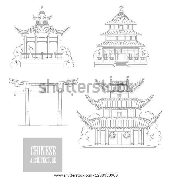 Vector Set Chinese Architectural Landmarks Oriental Stock Vector ...