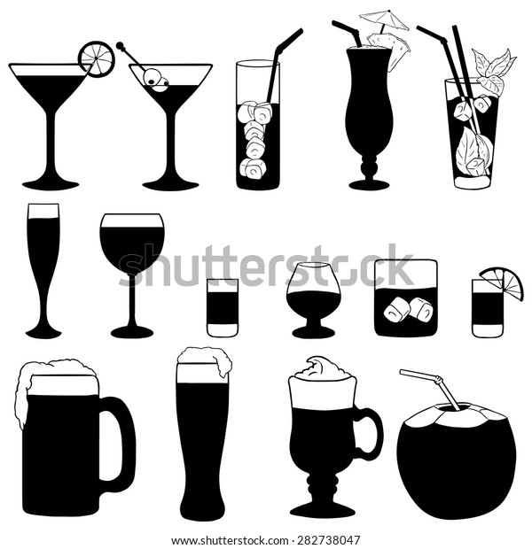 Vector Set Cocktails Alcohol Drinks Black Stock Vector (Royalty Free ...