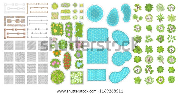 Vektor Stok Vector Set Collection Landscape Design Plan (Tanpa Royalti ...