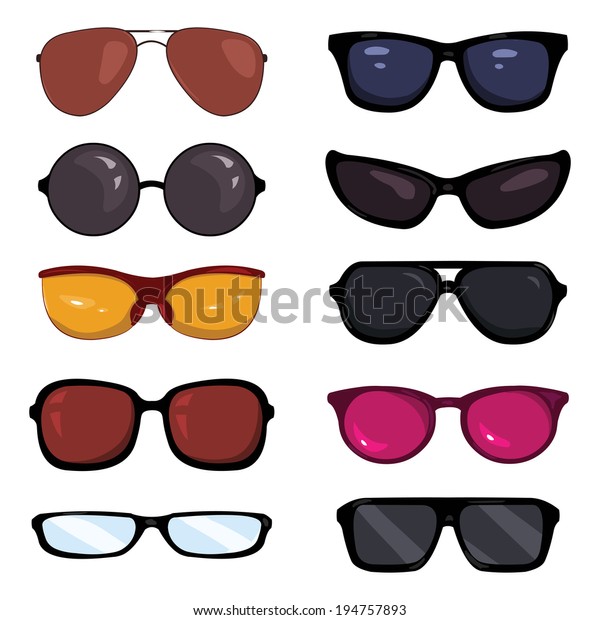 Vector Set Color Cartoon Glasses Stock Vector (Royalty Free) 194757893 ...
