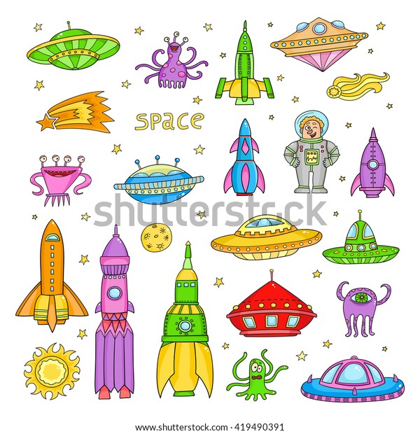 Vector Set Color Cartoon Space Objects Stock Vector (Royalty Free ...