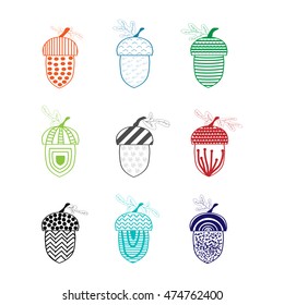 Vector Set Colorful Acorns On White Stock Vector (Royalty Free ...