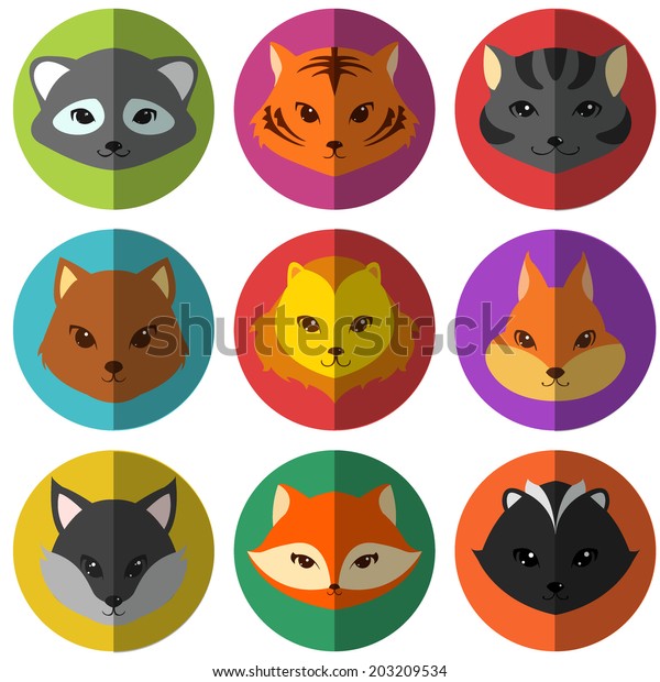 Vector Set Colorful Cartoon Animals Flat Stock Vector (Royalty Free ...