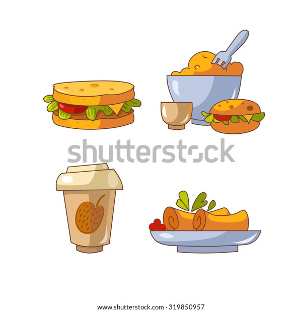 Vector Set Colorful Cartoon Food Icons Stock Vector (Royalty Free ...