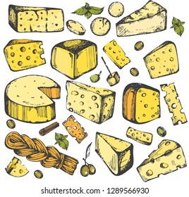 Vector Set Colorful Doodle Cheese Stock Vector (Royalty Free ...