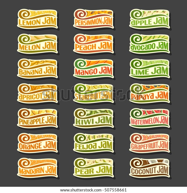 Vector Set Colorful Fruits Jam Labels Stock Vector (Royalty Free ...