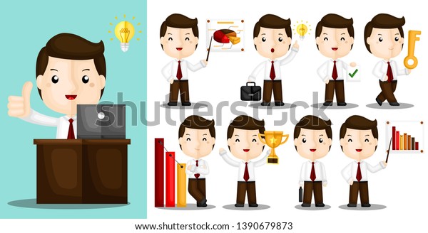 Vector Set Cute Businessman Working Hard Stock Vector (Royalty Free ...