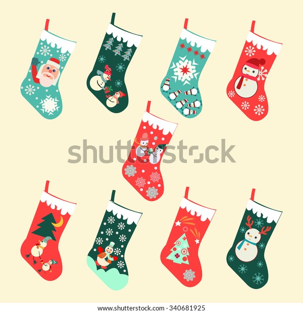 Vector Set Cute Cartoon Christmas Socks Stock Vector (Royalty Free ...