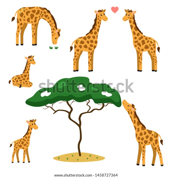 Vector Set Cute Cartoon Giraffes African: เวกเตอร์สต็อก (ปลอดค่า ...