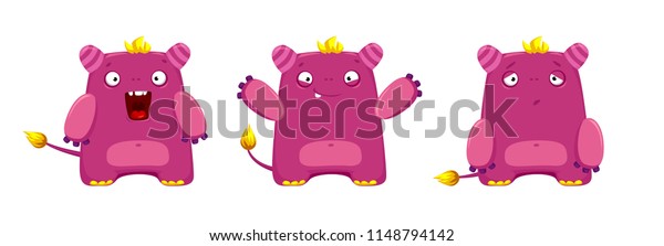 Vector Set Cute Character Cartoon Pink Stock Vector (Royalty Free ...