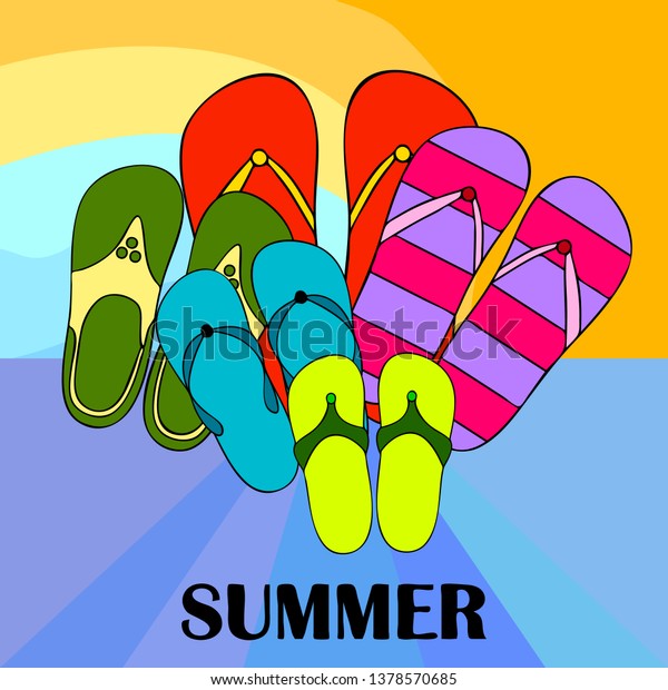 Vector Set Cute Colorful Summer Slippers Stock Vector (Royalty Free ...