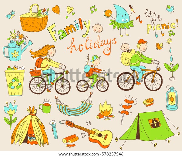 Vector Set Cute Doodle Family Holidays Stock Vector (Royalty Free ...