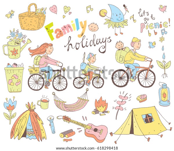 Vector Set Cute Doodle Family Holidays Stock Vector (Royalty Free ...