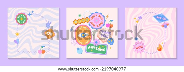 Vector Set Cute Fun Templates Framespatchesstickers Stock Vector ...