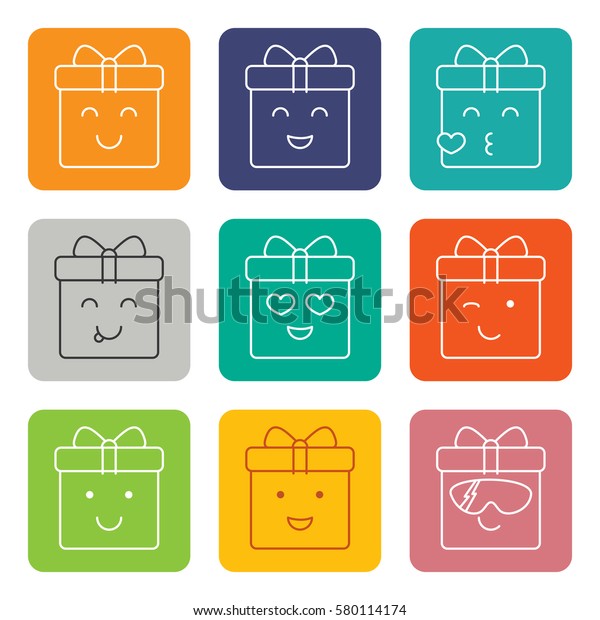 Vector Set Cute Gift Emotion Outline Stock Vector (Royalty Free ...