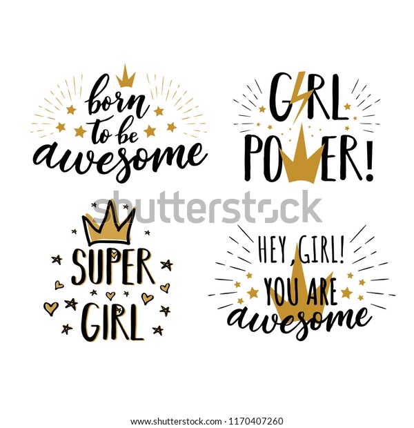 Vector Set Cute Girls Slogans Print Stock Vector (Royalty Free) 1170407260