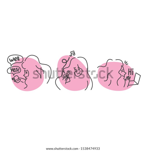 Vector Set Cute Pink Icons Girl Stock Vector (Royalty Free) 1538474933 ...