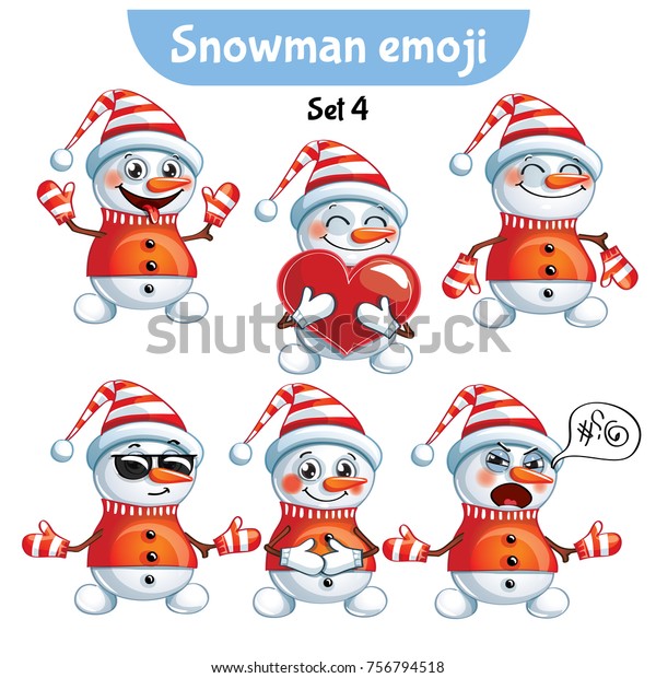 Vector set of cute snowman characters.