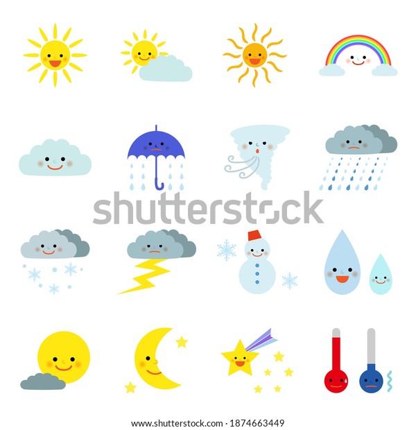 Vector Set Cute Weather Icons: เวกเตอร์สต็อก (ปลอดค่าลิขสิทธิ์ ...