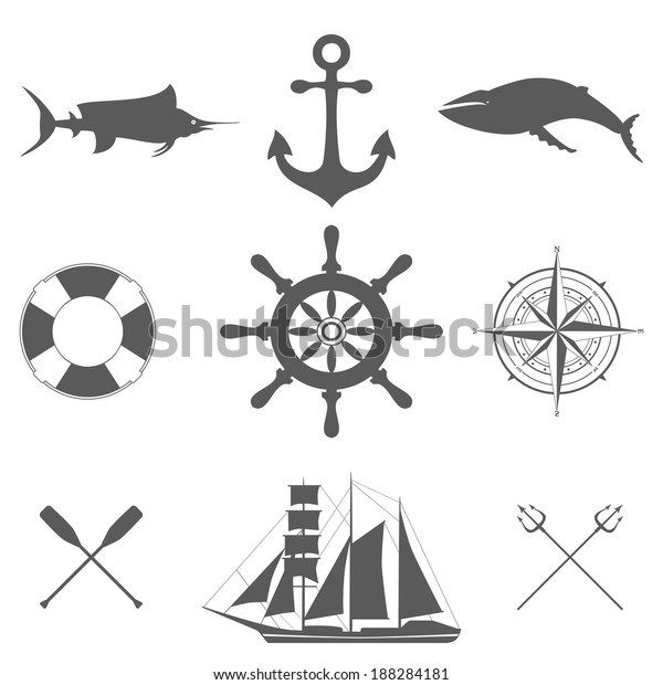 Vector Set Decorative Sea Signs Icons Stock Vector (Royalty Free ...