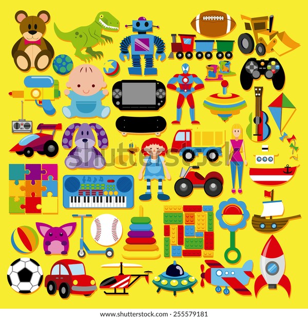 Vector Set Different Colorful Toys Isolated: เวกเตอร์สต็อก (ปลอดค่า ...