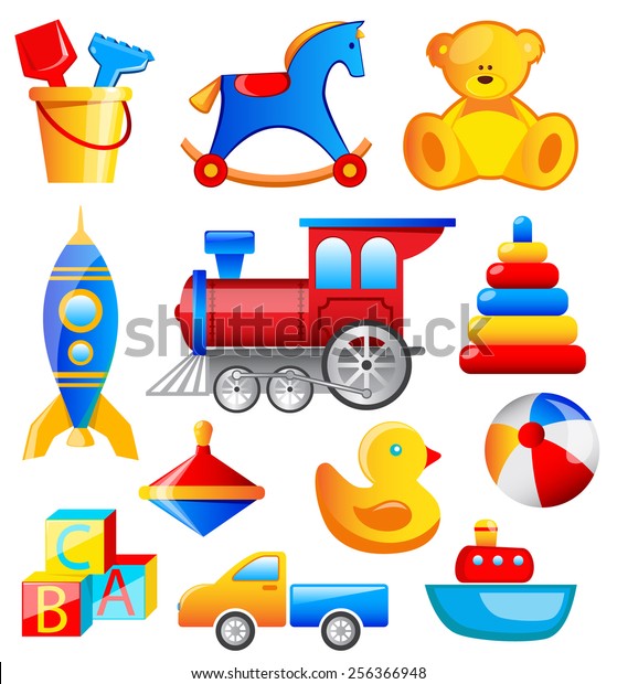 Vector Set Different Colorful Toys Stock Vector (Royalty Free) 256366948