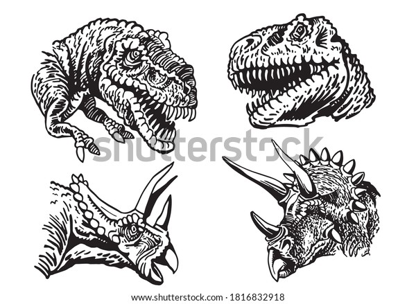 Vector Set Dinosaurs Portraits Isolated On Stock Vector (Royalty Free ...