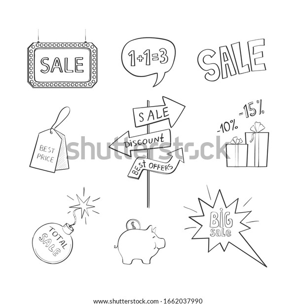 Vector Set Discount Sketches Isolated Drawings Stock Vector (Royalty ...
