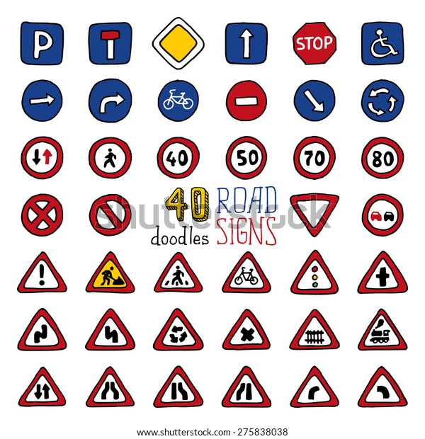 Vector Set Doodles Road Signs Handdrawn Stock Vector (Royalty Free ...
