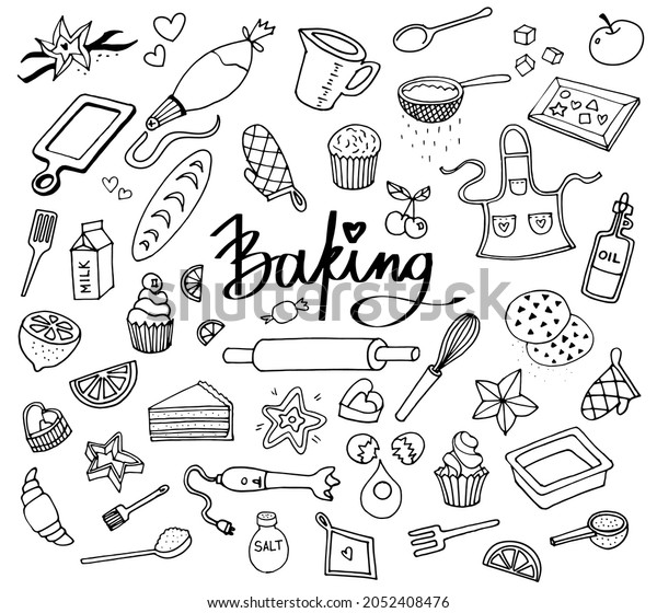 Vector Set Drawings Baking Ingredients Stuff Stock Vector (Royalty Free ...
