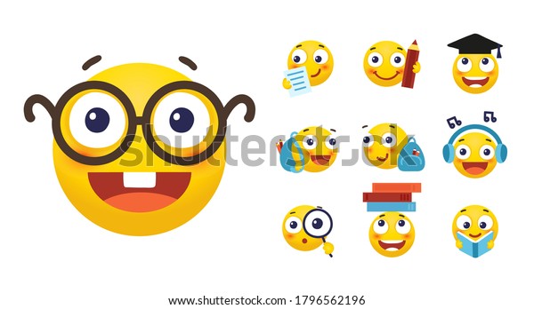 Vector Set Emoji School Education Round Stock Vector (Royalty Free ...