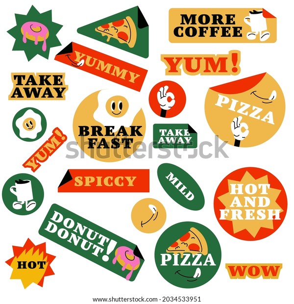 Vector Set Fast Food Stickers Colorful Stock Vector (Royalty Free ...