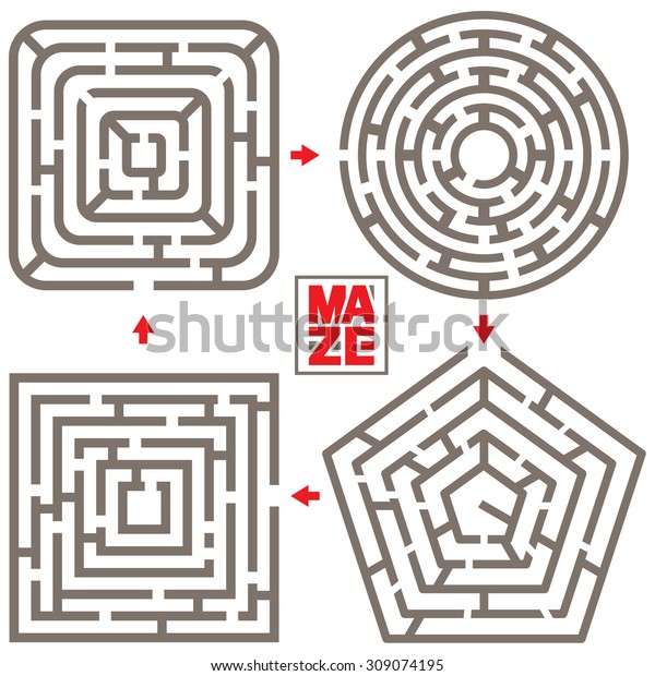 Vector Set Four Isolated Maze Elements Stock Vector (Royalty Free ...