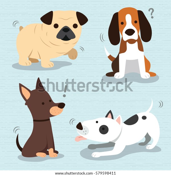 Vector Set Funny Cartoon Dogs Illustration: เวกเตอร์สต็อก (ปลอดค่า ...