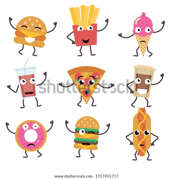 Vector Set Funny Fast Food Cartoon Stock Vector (Royalty Free ...