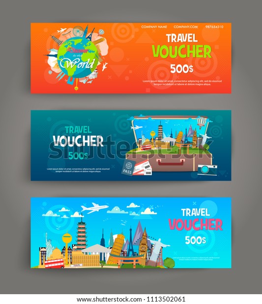 Vector set of gift travel voucher. Template for a festive gift card ...