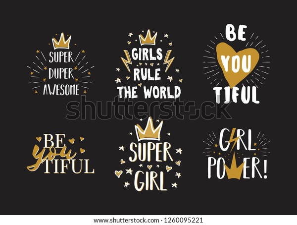 Vector Set Girl Slogans Print Tshirt Stock Vector (Royalty Free ...