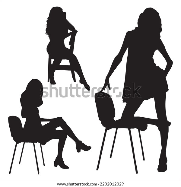 Vector Set Girls Sitting On Chair Stock Vector (Royalty Free ...